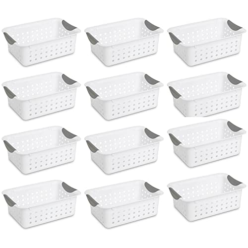 12) Sterilite 16228012 Small Ultra Plastic Storage Bin Organizer Baskets -White (non-0903)