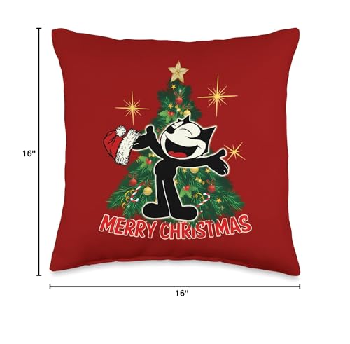 Felix Cat Cartoon Merry Christmas Holiday Designs Merry Christmas Felix Classic Holiday Joy Xmas Tree Throw Pillow, 16x16, Multicolor