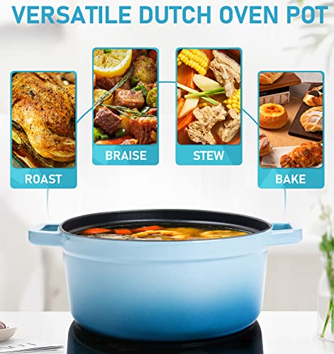 MICHELANGELO 4 Qt Dutch Oven Cast Iron, Enameled Cast Iron Dutch Oven with Lid, Enamel Dutch Oven Pot, 4 Quart Dutch Oven for Bread Baking, Enameled Dutch Oven Set with Silicone Mats, Blue
