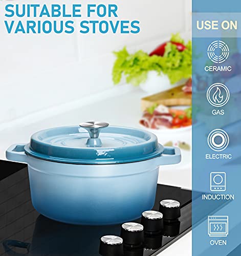 MICHELANGELO 4 Qt Dutch Oven Cast Iron, Enameled Cast Iron Dutch Oven with Lid, Enamel Dutch Oven Pot, 4 Quart Dutch Oven for Bread Baking, Enameled Dutch Oven Set with Silicone Mats, Blue