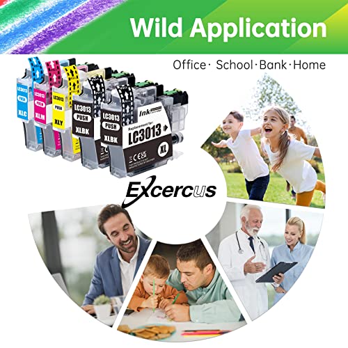 EXCERCUS 5 Pack Compatible Ink Cartridge Replacement for Brother LC3013 LC3011 LC-3013 High Yield Compatible with MFC-J491DW MFC-J497DW MFC-J895DW MFC-J690DW (2 Black,1 Cyan, 1 Magenta, 1 Yellow)