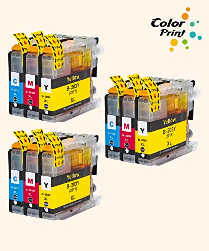 ColorPrint Compatible LC203XL Ink Cartridge Replacement for Brother LC203 XL LC-203XL LC 203XL Used for MFC-J480DW MFC-J485DW MFC-J680DW MFC-J880DW MFC-J885DW MFC-J4420DW Printer (3C, 3M, 3Y, 9-Pack)