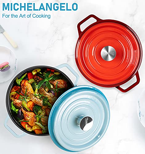MICHELANGELO 4 Qt Dutch Oven Cast Iron, Enameled Cast Iron Dutch Oven with Lid, Enamel Dutch Oven Pot, 4 Quart Dutch Oven for Bread Baking, Enameled Dutch Oven Set with Silicone Mats, Blue