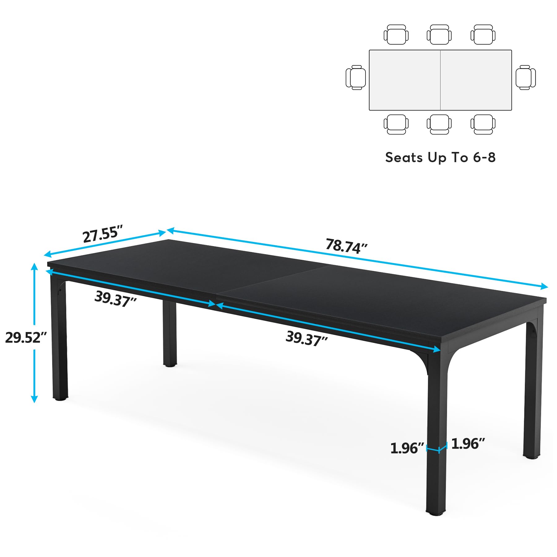 Tribesigns Black Dining Table for 6-8 Person, 78 inch Large Long Rectangle Kitchen Dinner Table for Dining Room, 78.7 x 27.5 x 29.5 Inches(Only Table)