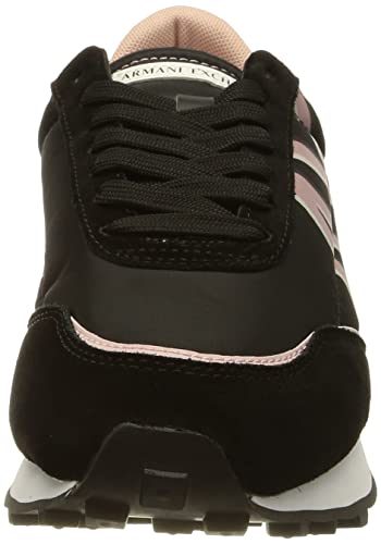 A|X Armani Exchange Women's Contrasting Lettering Logo Lace Up Sneaker with Suede Detailing, Black+Rose, 6