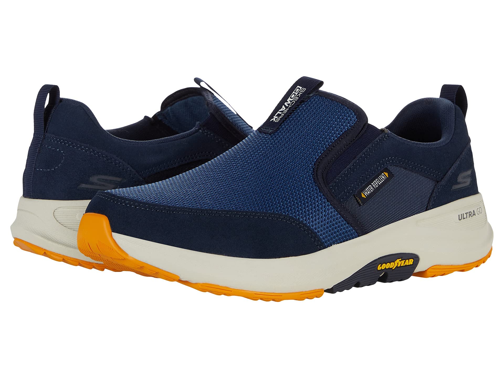 Skechers mens Go Walk Outdoor - Athletic Slip-on Trail Hiking Shoes With Air Cooled Memory Foam Sneaker, Navy/Yellow, 1 11 US