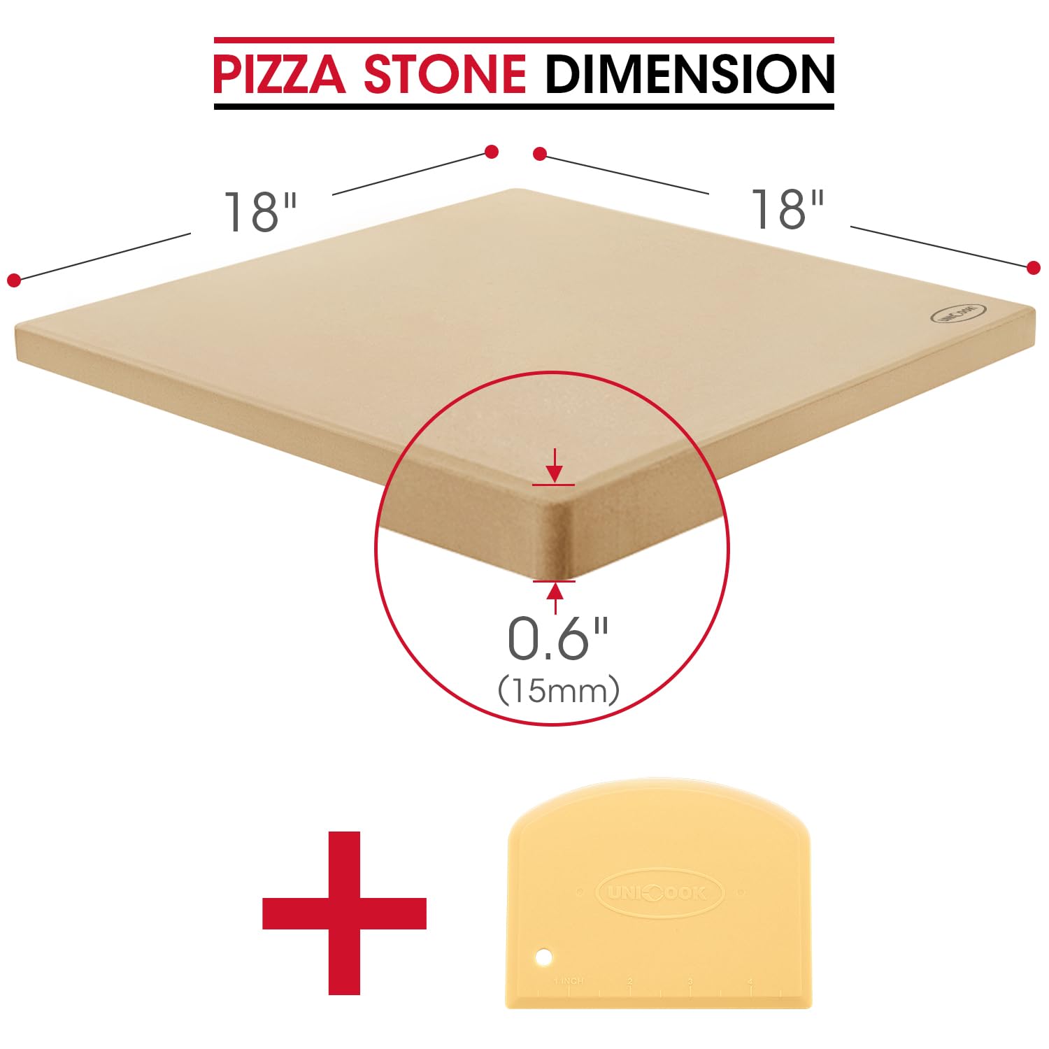 Unicook Extra Large Pizza Stone 18 Inch, Square Baking Stone for Oven and Grill, Heavy Duty Bread Pizza Pan, Thermal Shock Resistant Cooking Stoneware