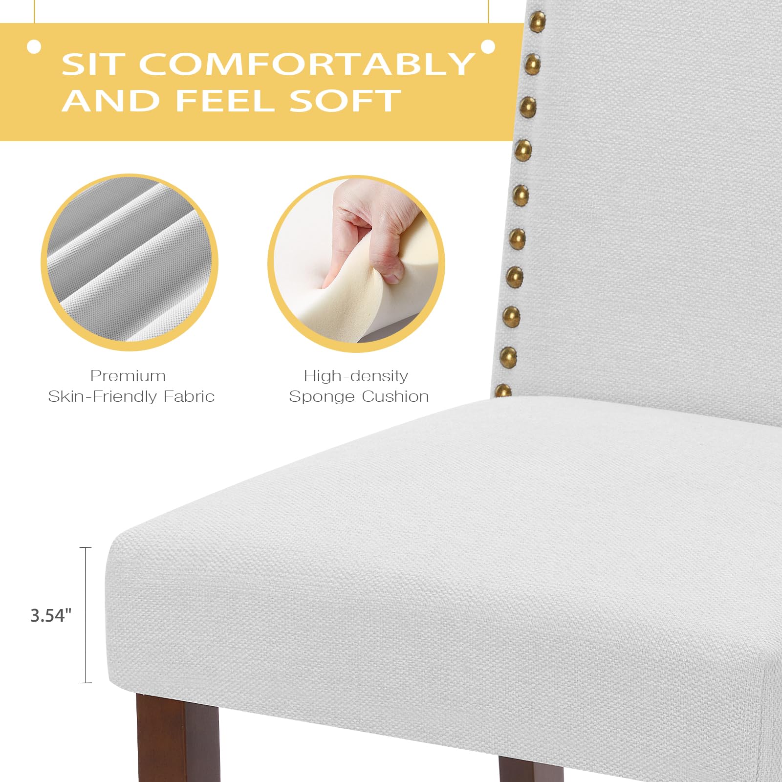 DUMOS Upholstered Dining Chairs Set of 6, Modern Fabric Dining Room Chair with Nailhead Trim and Wood Legs, Mid-Century Accent for Living Room, Kitchen, Grey