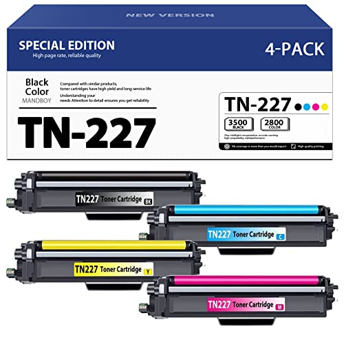 MANDBOY TN227 BK/C/M/Y Toner Cartridge Replacement for Brother TN-227 Compatible MFC-L3770CDW MFC-L3730CDW HL-3210CW HL-3230CDW HL-3270CDW HL-3230CDN DCP-L3510CDW DCP-L3550CDW Printer 4 Pack