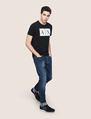 A|X ARMANI EXCHANGE mens Crew Neck Logo Tee T Shirt, Grid Logo Black, Large US