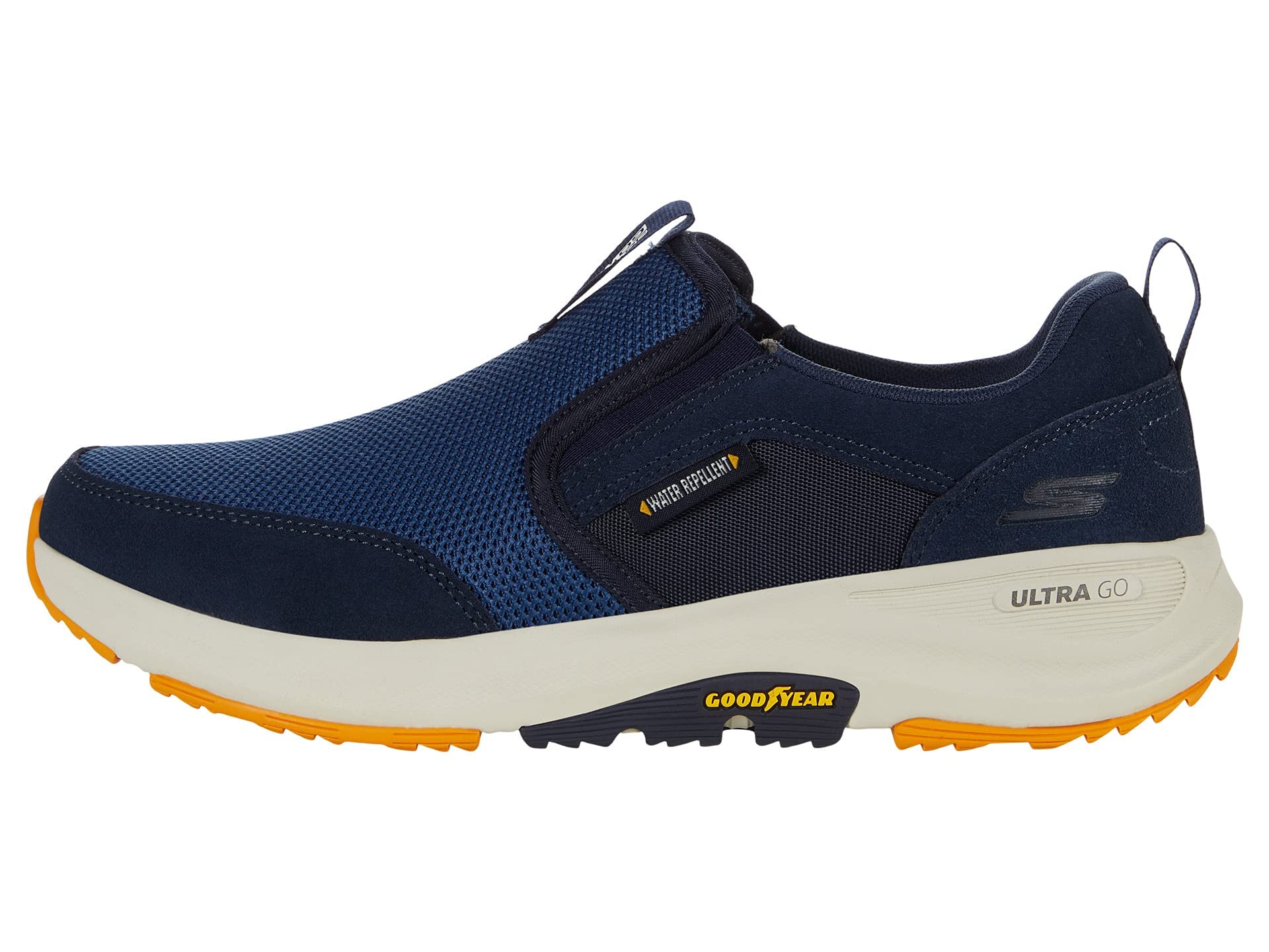 Skechers mens Go Walk Outdoor - Athletic Slip-on Trail Hiking Shoes With Air Cooled Memory Foam Sneaker, Navy/Yellow, 1 11 US