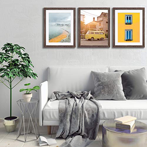11x14 Rustic Picture Frames Solid Wood Distressed Brown Display Picture 9x12 or 8x10 with Mat or 11x14 Frame without Mat - Farmhouse Wooden Photo Frame 11x14 with 2 Mats for Wall Mounting or Table Top