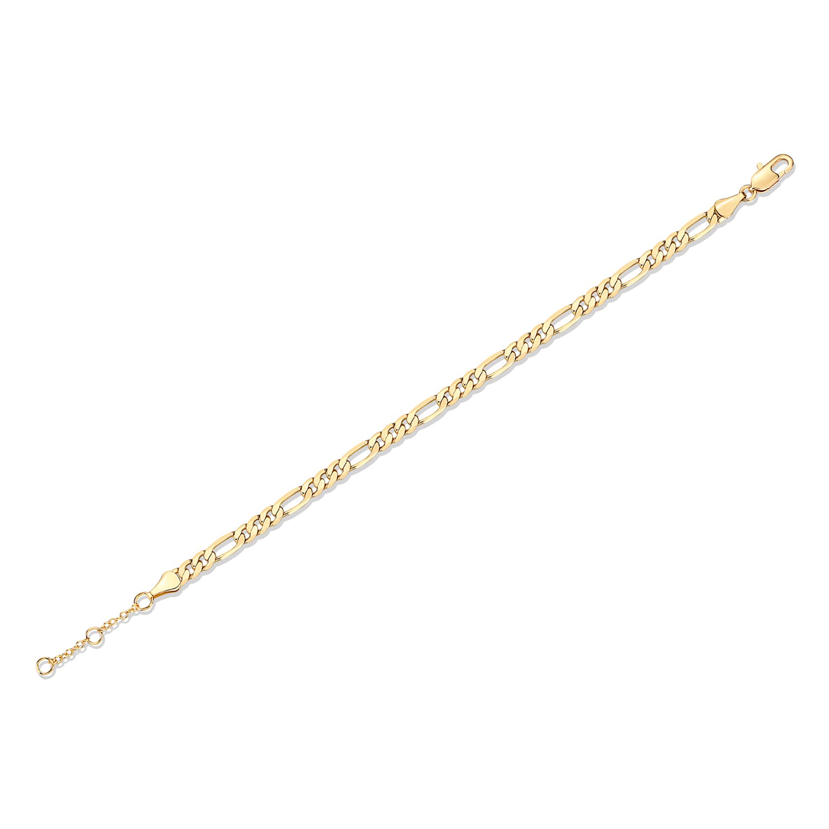 PAVOI 14K Gold Plated Paperclip/Curb/Figaro Chain Adjustable Bracelet for Women (Figaro-L, Yellow Gold Plated)