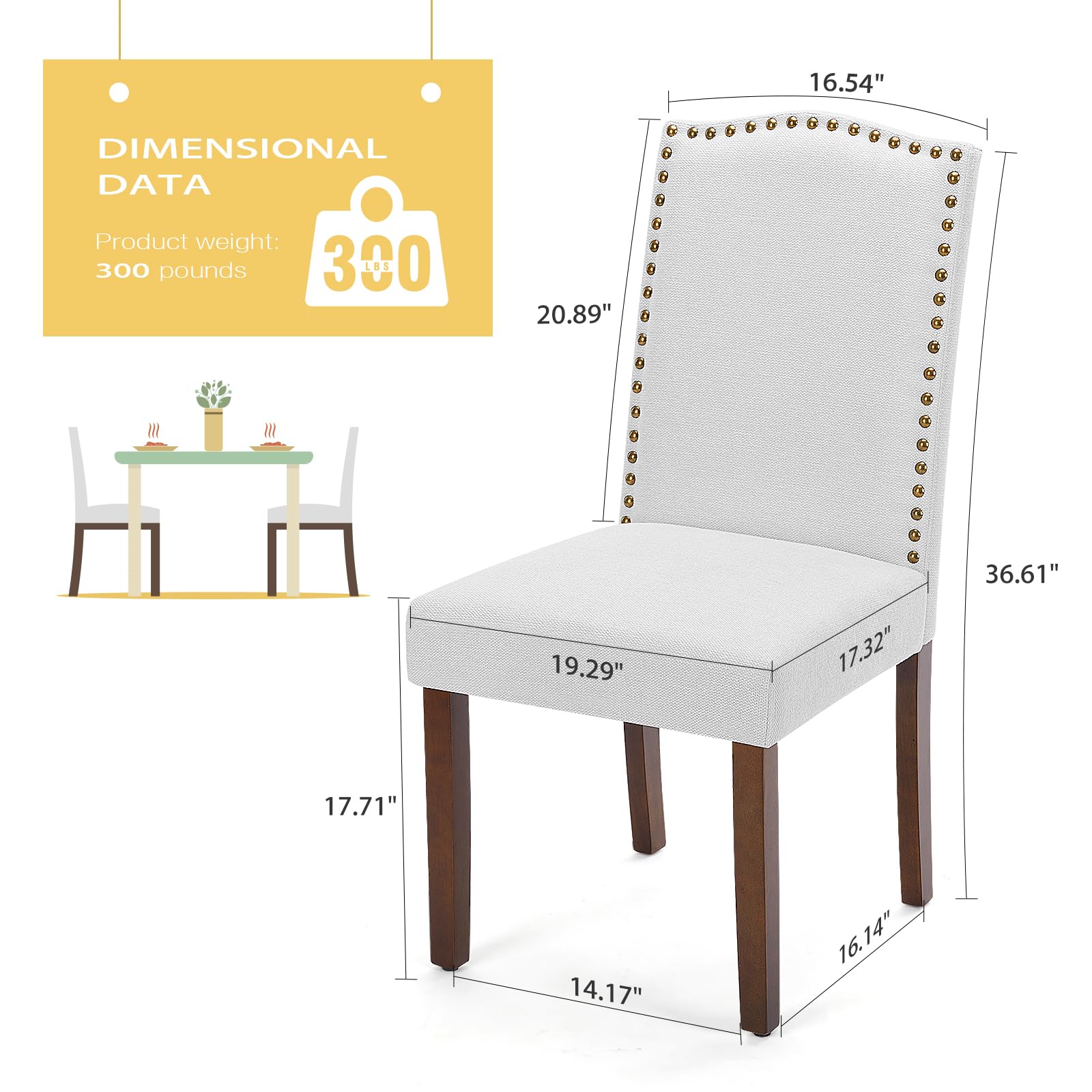DUMOS Upholstered Dining Chairs Set of 6, Modern Fabric Dining Room Chair with Nailhead Trim and Wood Legs, Mid-Century Accent for Living Room, Kitchen, Grey