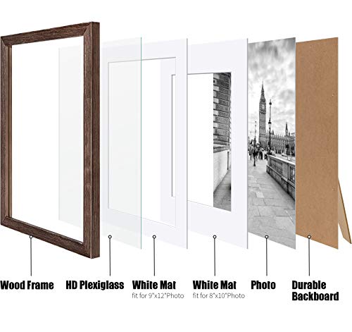 11x14 Rustic Picture Frames Solid Wood Distressed Brown Display Picture 9x12 or 8x10 with Mat or 11x14 Frame without Mat - Farmhouse Wooden Photo Frame 11x14 with 2 Mats for Wall Mounting or Table Top