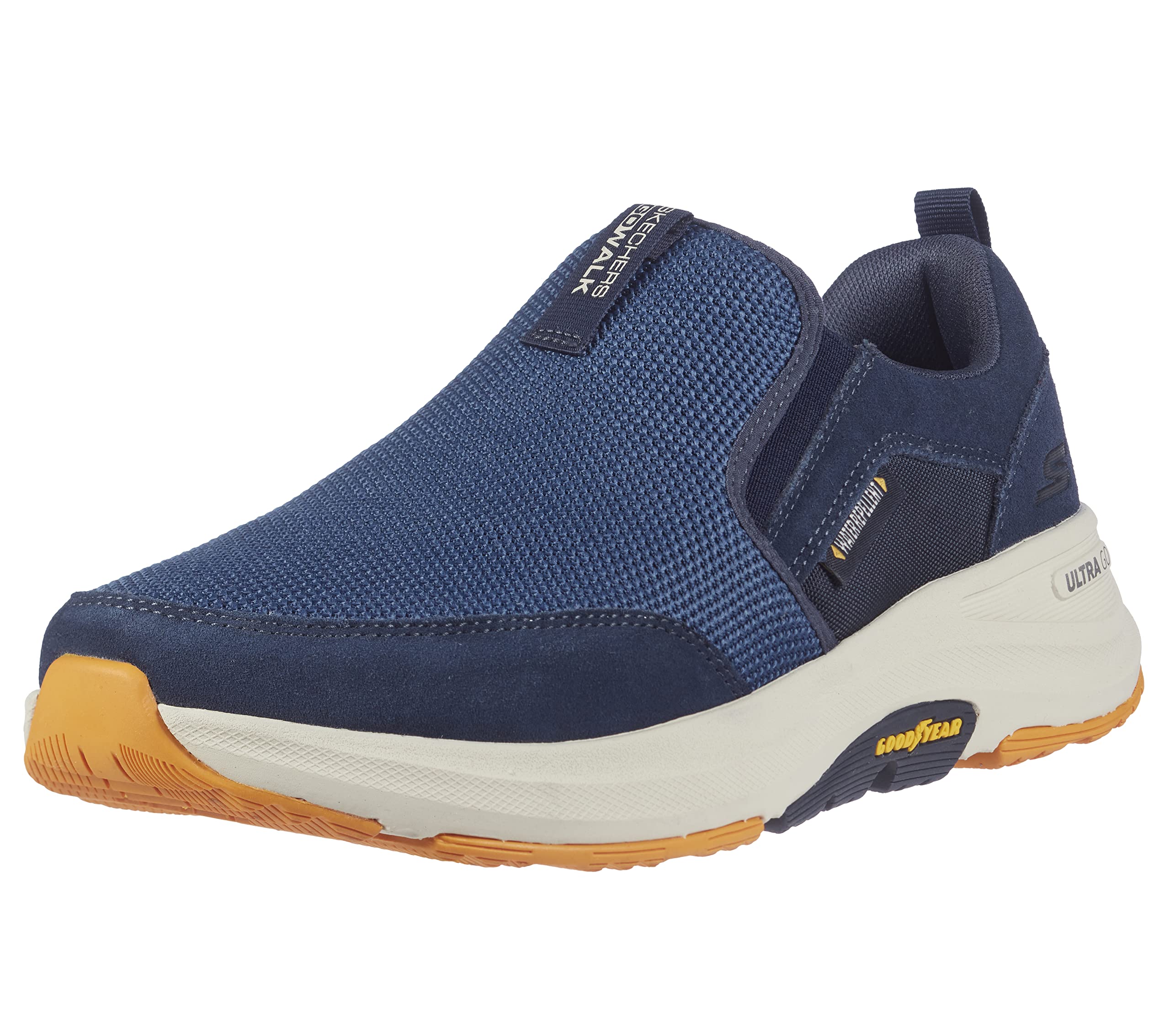 Skechers mens Go Walk Outdoor - Athletic Slip-on Trail Hiking Shoes With Air Cooled Memory Foam Sneaker, Navy/Yellow, 1 11 US