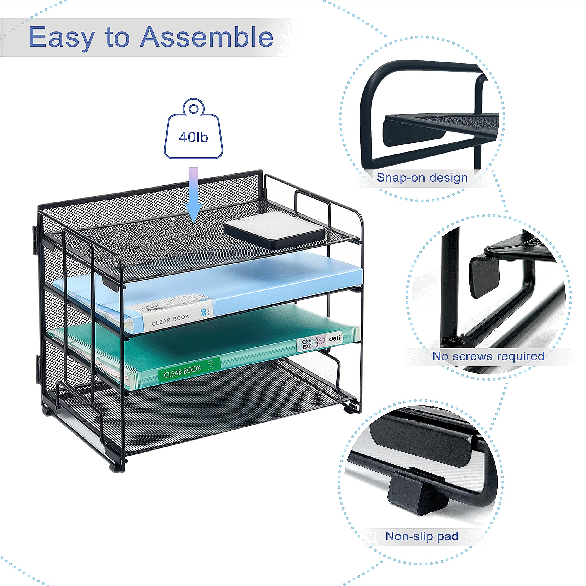 Zikopomi Black Professional Desk Organizer with 3 Compartments, Pen Holder, Drawer, Letter Tray for Office, School, Home