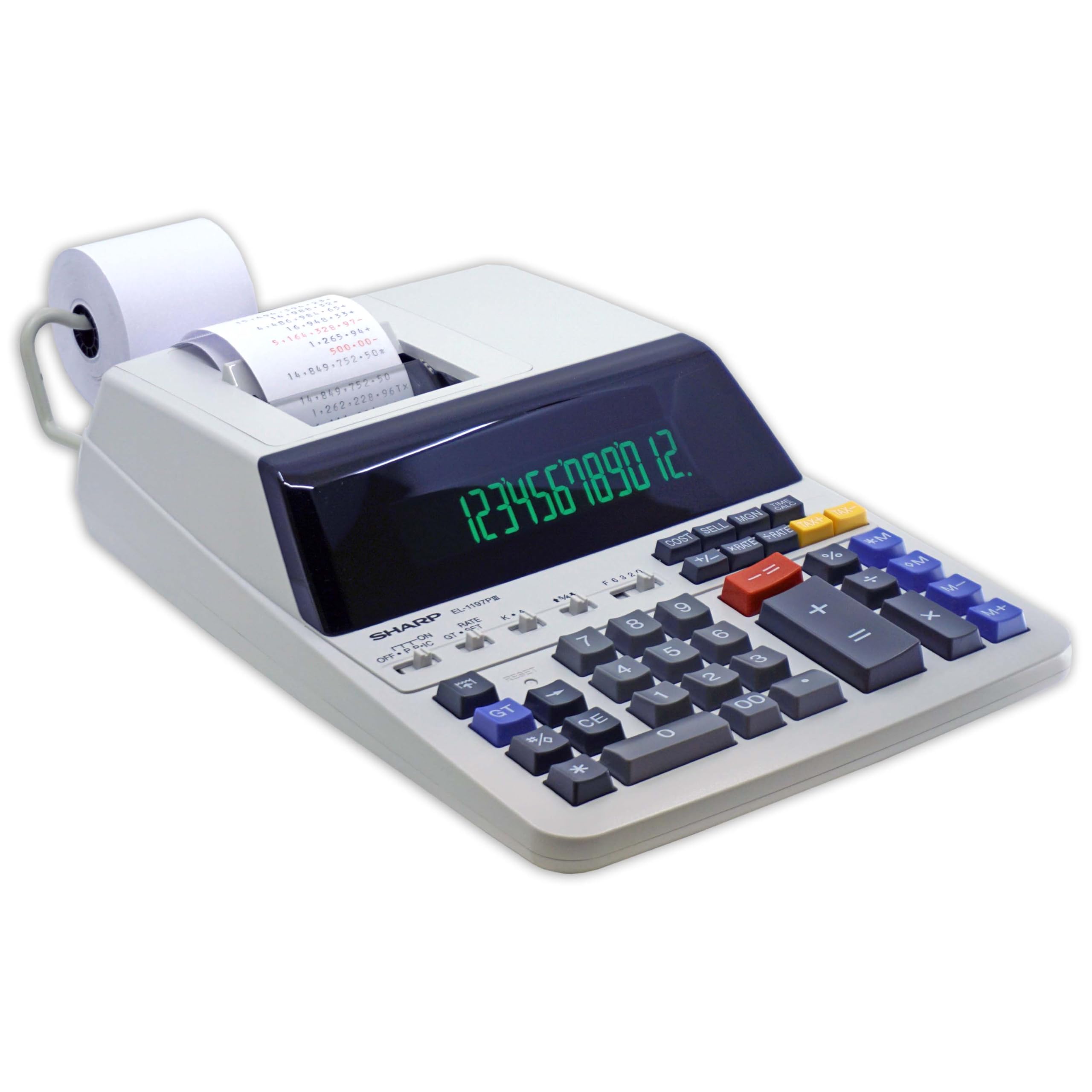 Sharp EL-1197PIII Heavy Duty Color Printing Calculator with Clock and Calendar
