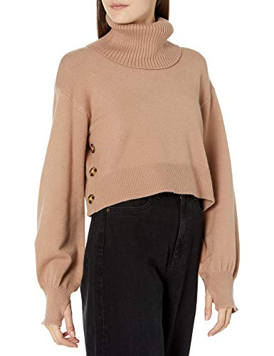 The Drop Women's @lucyswhims Long Sleeve Cropped Turtleneck Sweater, Praline, L
