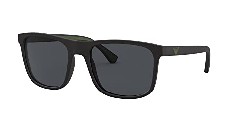 Emporio Armani Men's EA4129 Square Sunglasses, Matte Black/Grey, 56 mm