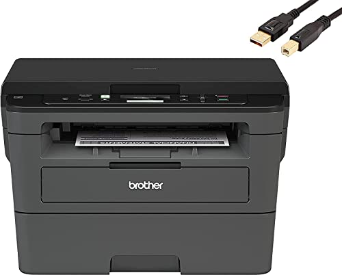 Brother HL-L23 Series Monochrome All-in-one Laser Printer for Home and Office, Print, Copy, and Scan, 2400 X 600dpi, Wireless, 32ppm, Auto 2-Sided Printing, Bundle with MTC Printer Cable