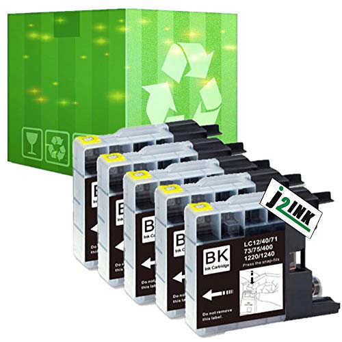 J2INK 5 Pack Compatible with Brother LC-71 LC-75 High Yield (XL Series) 5 Black