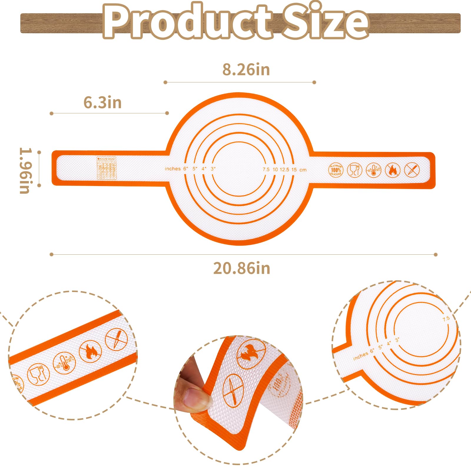 2 Pcs Silicone Baking Mat for Dutch Oven Bread Baking, 8.3 In Circular Bread Baking Mat with Long Handle to Turn Dough Easily, Reusable, Easy to Clean (Orange+Blue)