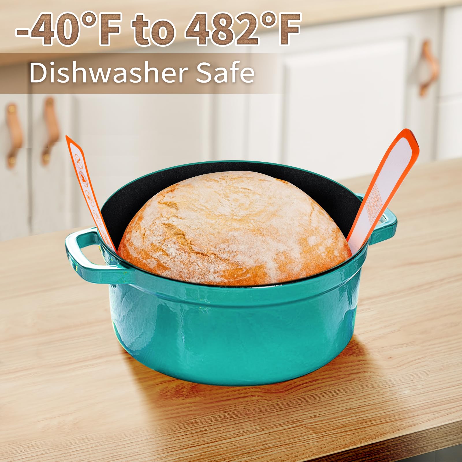 2 Pcs Silicone Baking Mat for Dutch Oven Bread Baking, 8.3 In Circular Bread Baking Mat with Long Handle to Turn Dough Easily, Reusable, Easy to Clean (Orange+Blue)