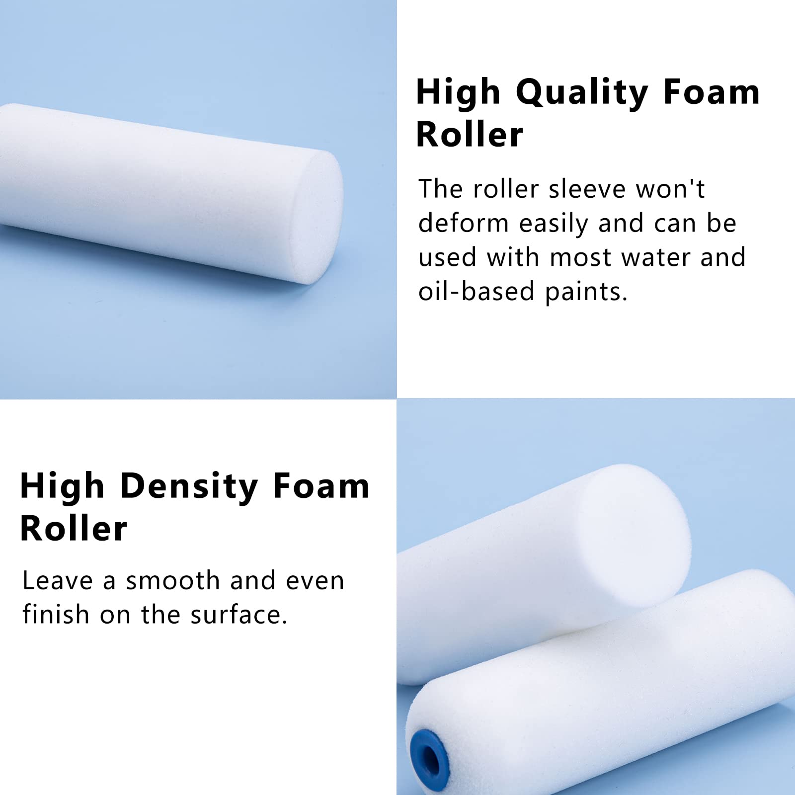 Mister Rui Foam Paint Roller, Sponge Paint Roller Sleeve, High Density Foam, for Furniture Painting and Decorating, 4 Inch Head-Rounded Design (110mm), Pack of 10