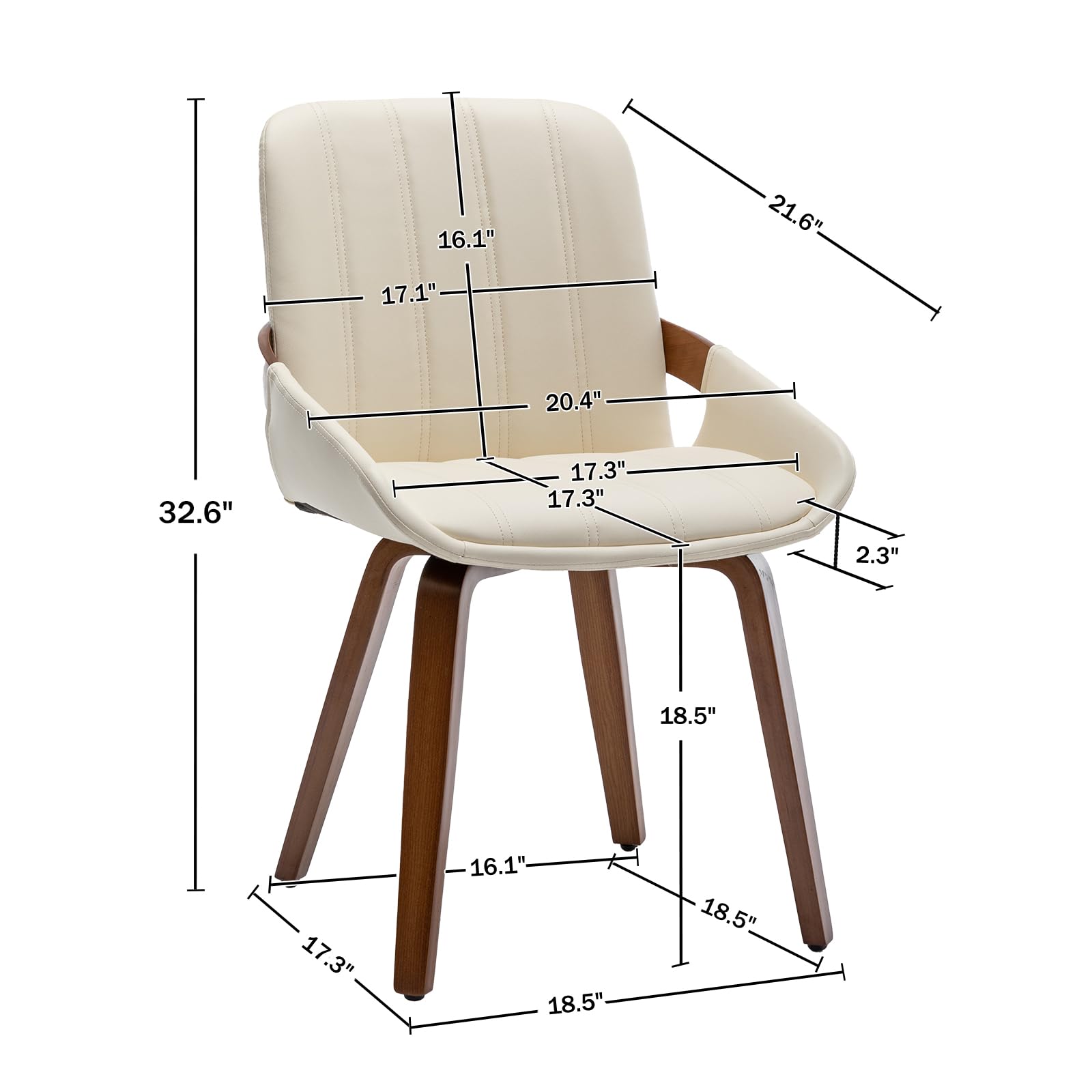 YOUUGIOR Mid Century Modern Faux Leather Upholstered Dining Chairs,Armless Accent Chairs with Sturdy Natural Wood Legs,Bamboo Backrest Support for Kitchen&Dining Room Chairs(Set of 4,Beige)