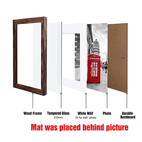 BAIJIALI 5x7 Picture Frame Distressed Farmhouse Wood Pattern Set of 4 with Tempered Glass,Display 4x6 Photos with Mat or 5x7 Without Mat, Horizontal and Vertical Formats for Wall and Table Mounting,Multicolour