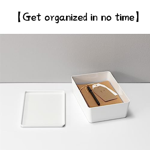 AJbells Stackable Storage Bins with Lids, Fridge Storage, Pantry Organization and Storage, Plastic Storage Bins with Lids for Shelves, Bedroom, Pantry, School, Office (10.2 * 7.0 * 3.1in) White 6 Pcs