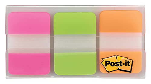 Post-it Tabs, 1 in, Solid, Pink, Green, Orange, 12 Tabs/Color, 36 Tabs/On-the-Go Dispenser (686-PGOT)