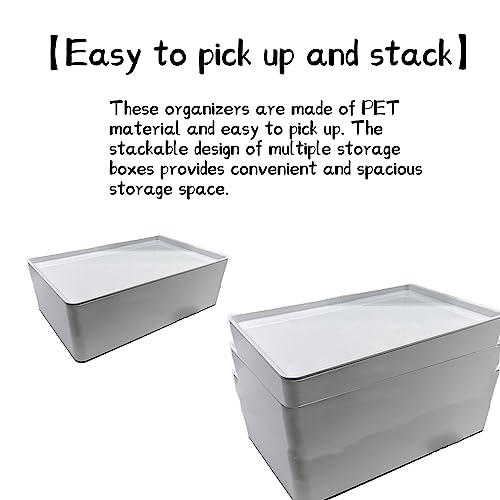 AJbells Stackable Storage Bins with Lids, Fridge Storage, Pantry Organization and Storage, Plastic Storage Bins with Lids for Shelves, Bedroom, Pantry, School, Office (10.2 * 7.0 * 3.1in) White 6 Pcs