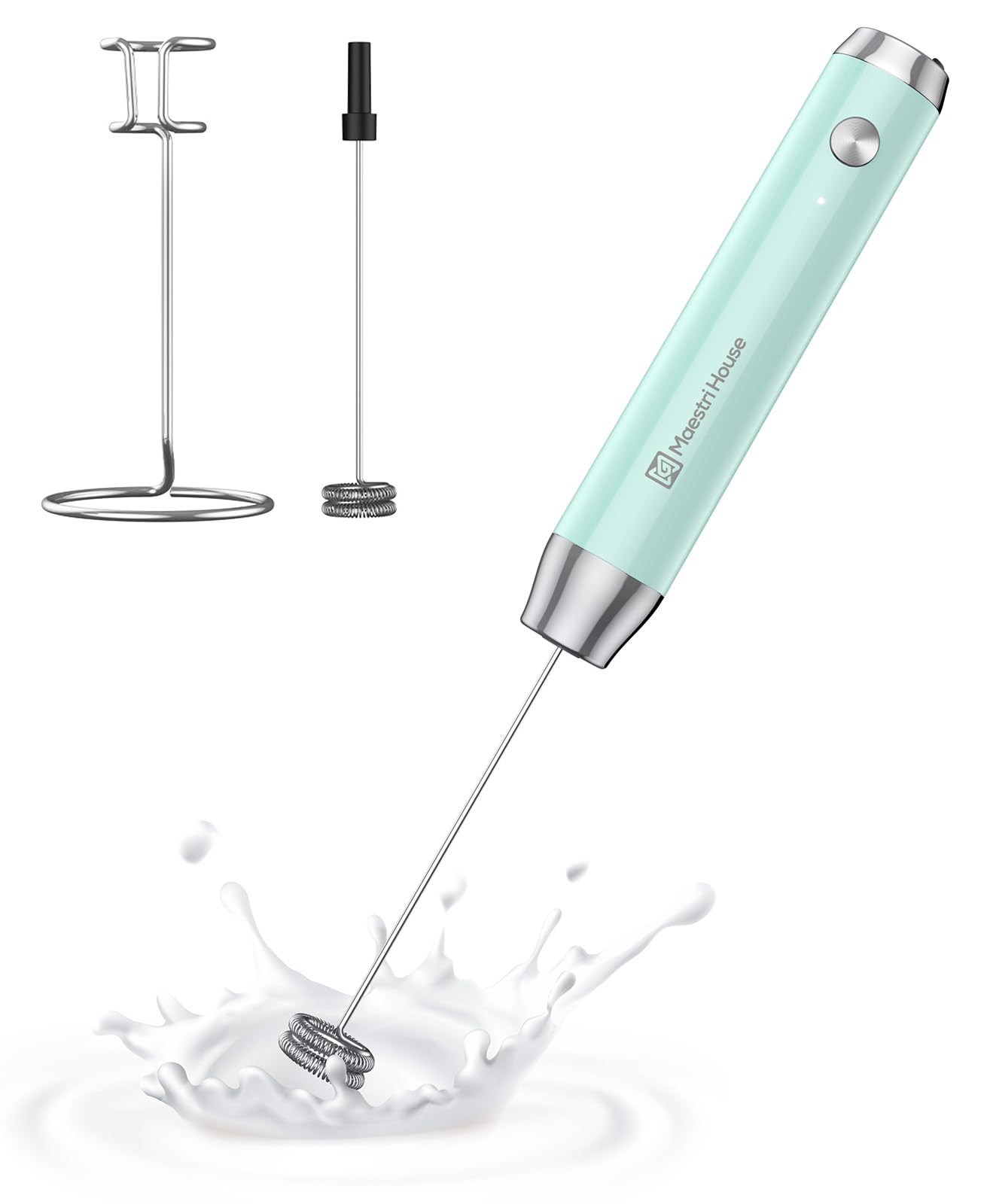 Maestri House Rechargeable Milk Frother with Stand, Handheld Electric Foam Maker Waterproof Detachable Stainless Steel Whisk Drink Mixer Foamer for Lattes, Cappuccino