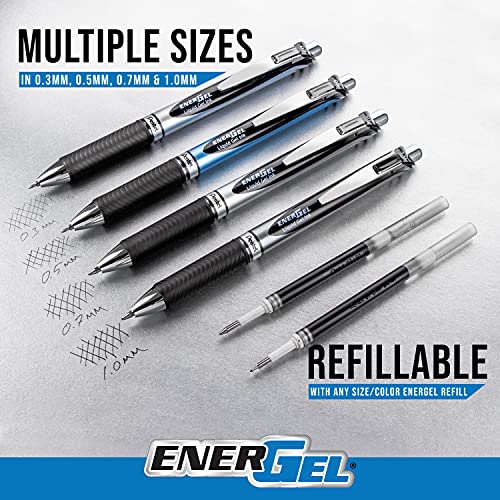 Pentel EnerGel RTX Retractable Liquid Gel Pen, Medium Line, Metal Tip, Black Ink, 6 Pack (BL77BP6A)