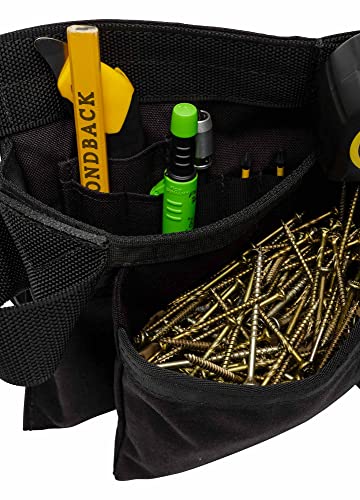 Diamondback Tool Apron - Open Pocket Work Aprons for Men & Women with 2 Hammer Loops & Bit Bandolier - Adjustable Waist Tool Apron for Men & Women - Ideal Electrician & Carpenter Apron (Black)
