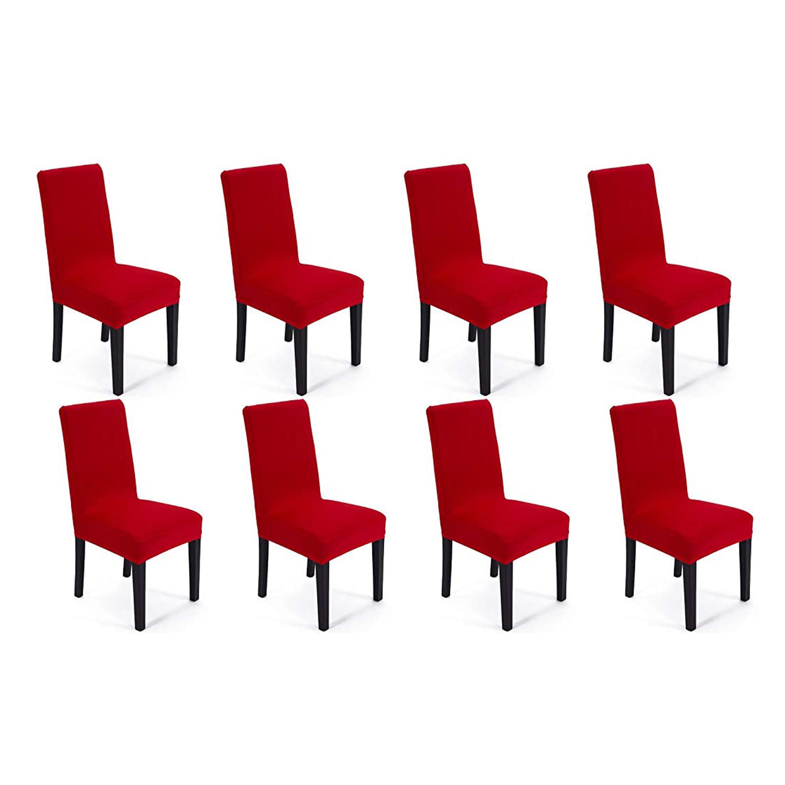 SheYang Spandex Fabric Stretch Removable Washable Dining Room Chair Cover Protector Seat Slipcovers (Red, 8)