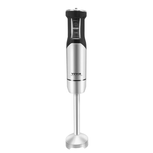 VEVOR Commercial Immersion Blender, 12-Speed Heavy Duty Immersion Blender, Stainless Steel Blade Copper Motor Hand Mixer, Portable Mixer with Measuring Cup, Whisk, Milk Frother, Silver