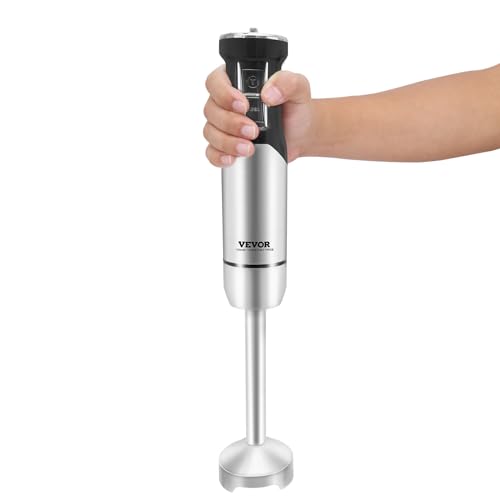 VEVOR Commercial Immersion Blender, 12-Speed Heavy Duty Immersion Blender, Stainless Steel Blade Copper Motor Hand Mixer, Portable Mixer with Measuring Cup, Whisk, Milk Frother, Silver