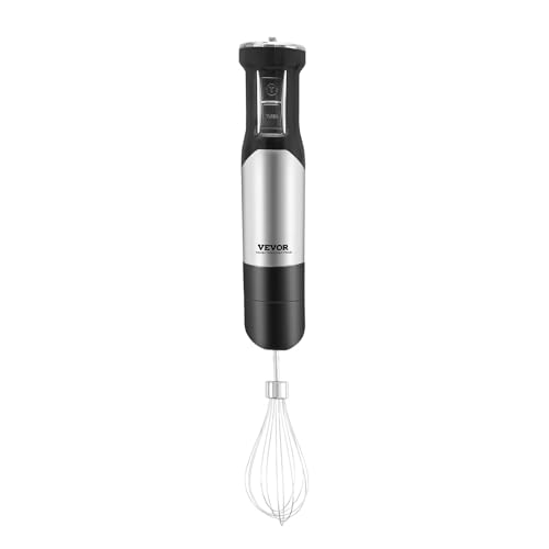 VEVOR Commercial Immersion Blender, 12-Speed Heavy Duty Immersion Blender, Stainless Steel Blade Copper Motor Hand Mixer, Portable Mixer with Measuring Cup, Whisk, Milk Frother, Silver