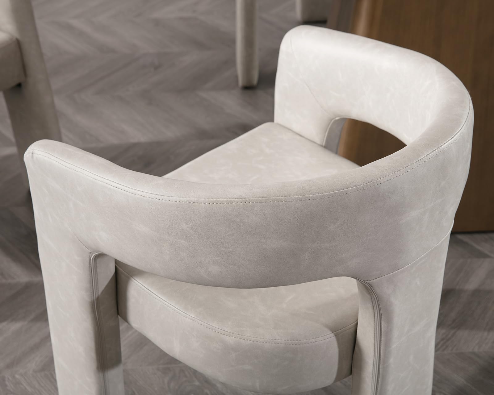HNY Modern Barrel Kitchen & Dining Room Chairs Set of 6, PU Leather Upholstered Accent Chairs with Arm, 18.5'' Wide Side Armchairs Vanity Chairs for Living Room Bedroom Makeup Small Spaces, Grey