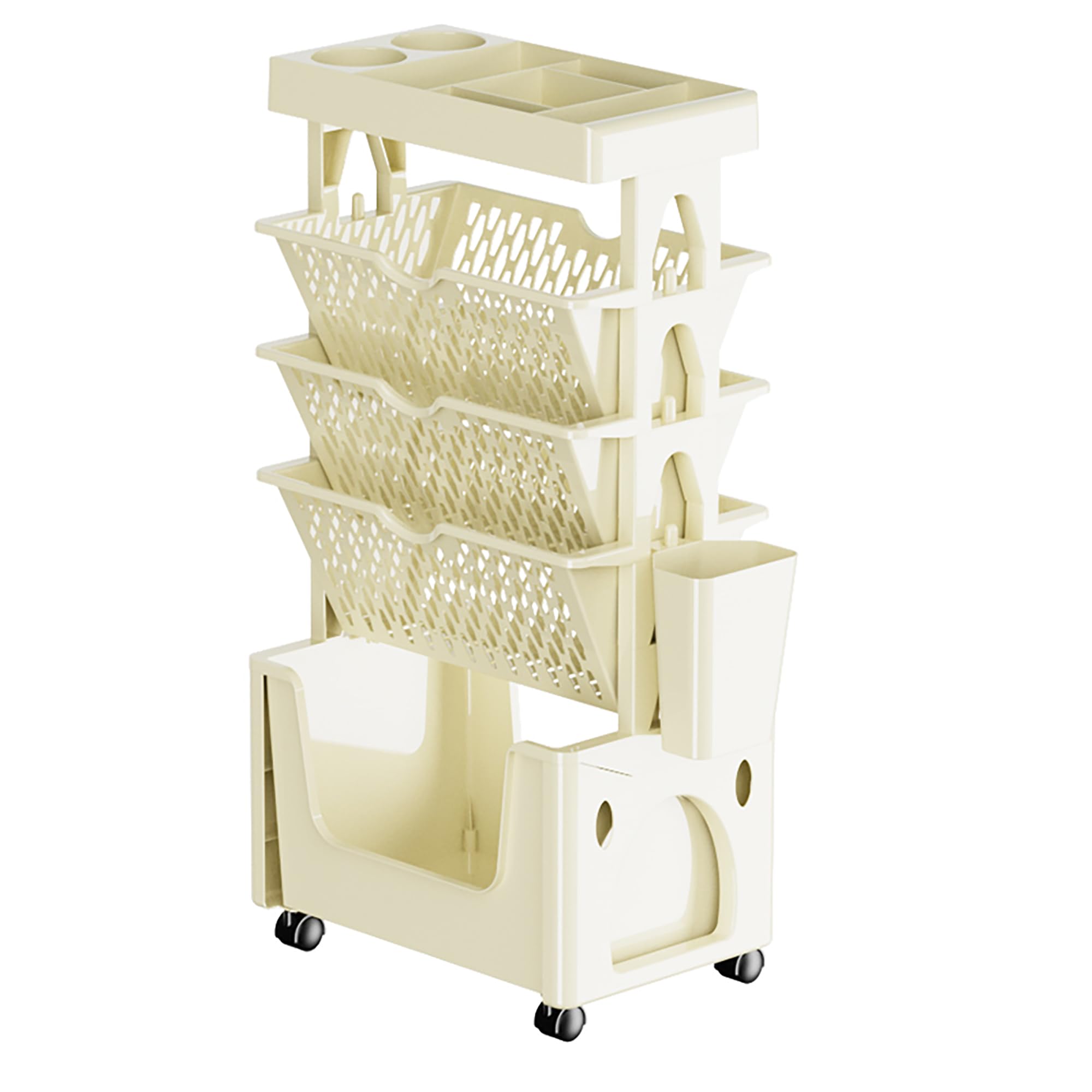 APBATS 5 Tier Removable Movable Bookshelf, Mobile Unique Bookcase, Utility Organizer Khaki Bookshelves with Wheels for Children Students Study in Bedroom Living Room Home School, Big-double-sided