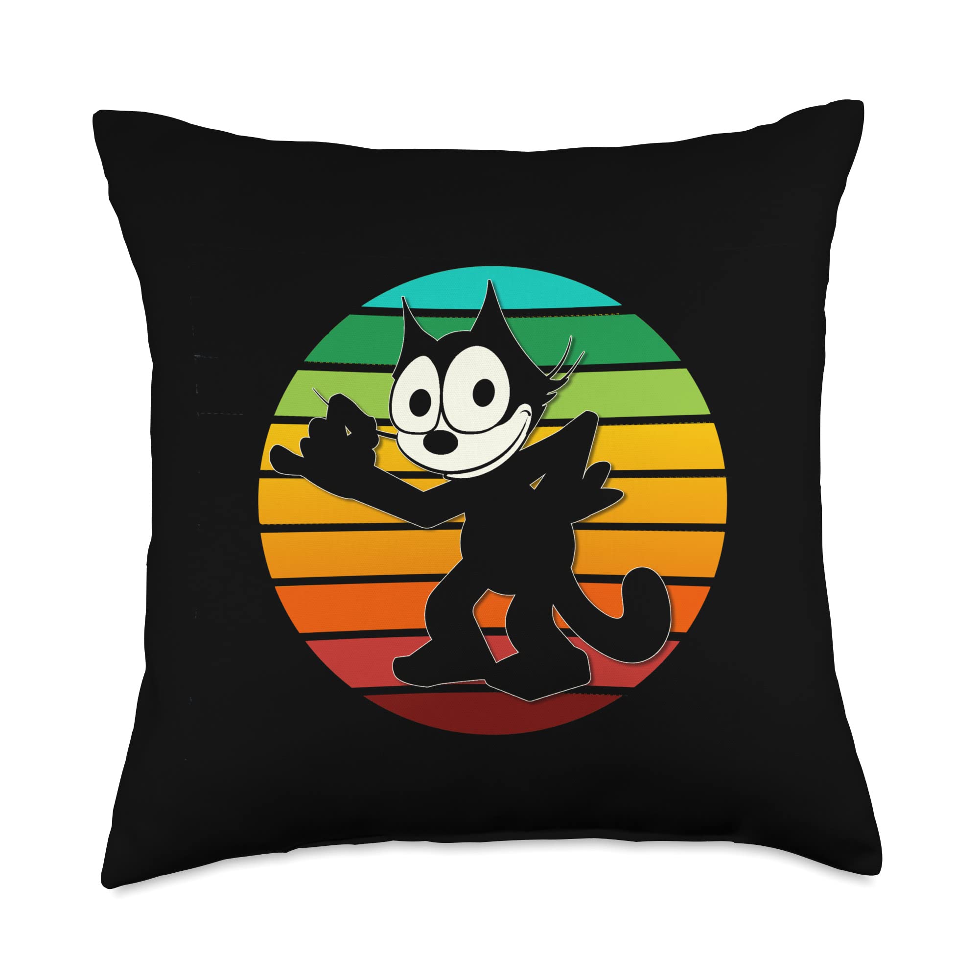 Felix Cartoon Cat Retro Rainbow Sunset Sly Smiling Felix Tee Throw Pillow