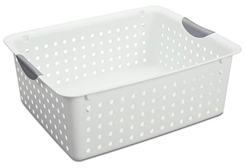Sterilite Large Ultra Plastic Basket with Handles, 6 Count, and Medium Ultra Plastic Basket with Handles, 12 Count Storage Solution System for Home