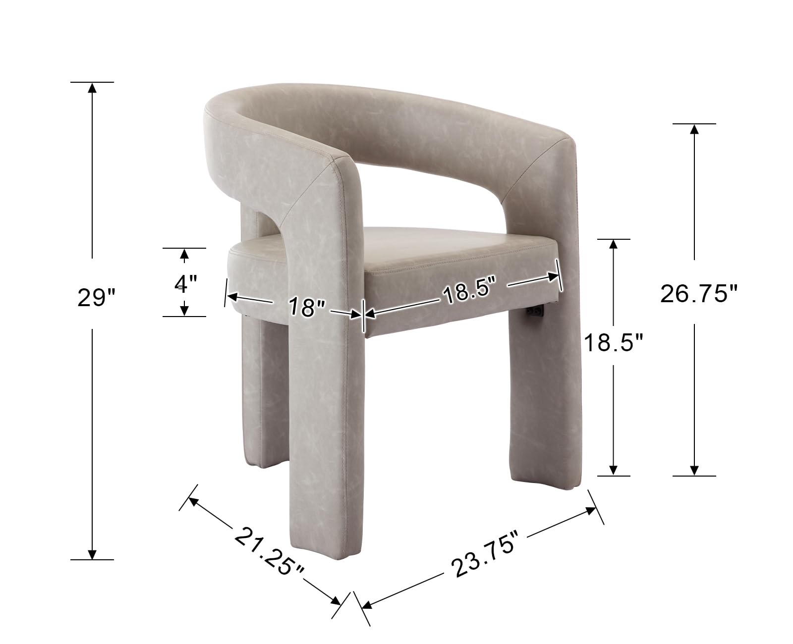 HNY Modern Barrel Kitchen & Dining Room Chairs Set of 6, PU Leather Upholstered Accent Chairs with Arm, 18.5'' Wide Side Armchairs Vanity Chairs for Living Room Bedroom Makeup Small Spaces, Grey