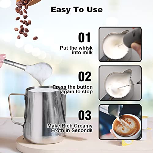 Rechargeable Milk Frother Handheld Electric Whisk Beater Foam Maker, Durable Mini Drink Mixer and Coffee Blender Frother for Coffee, Latte, Cappuccino, Frappe, Matcha, Hot Chocolate, Egg (Black)