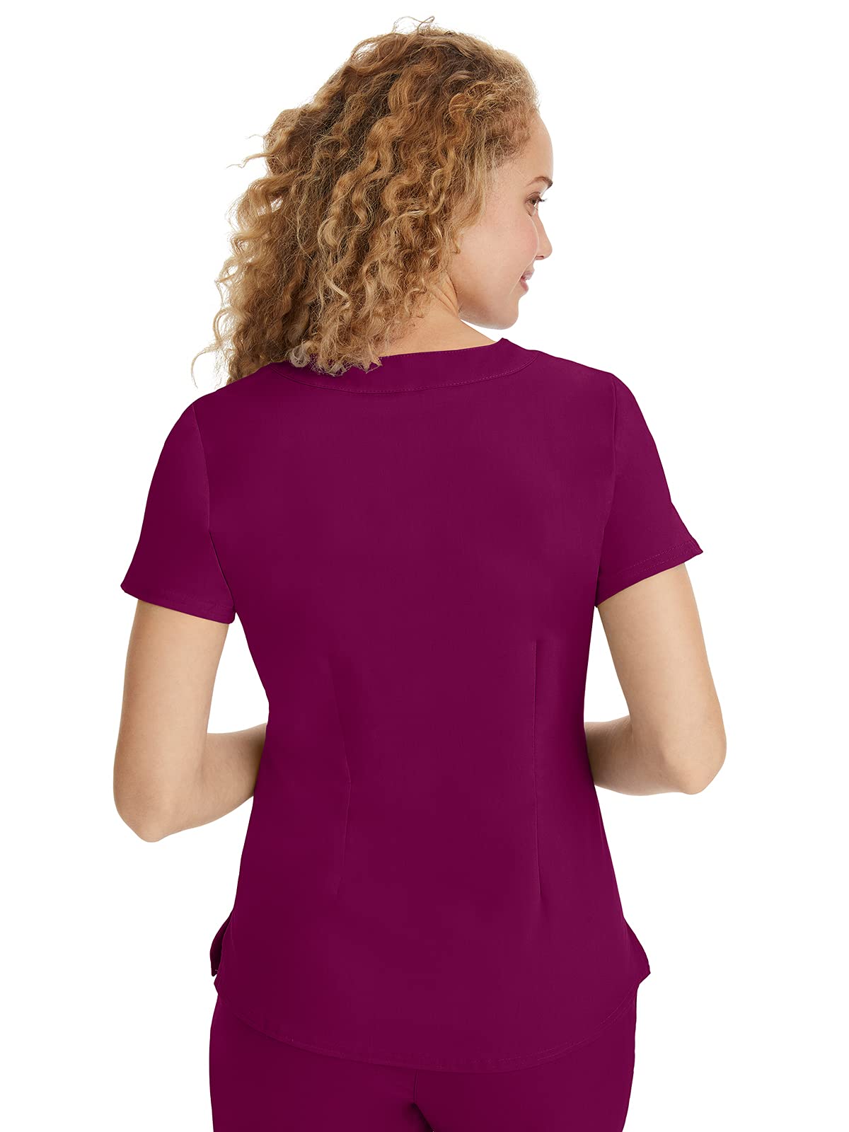Healing Hands Women's Y-Neck Scrub Top with 2 Pockets, Knit Details, Shirttail Hem, and 2-Way Stretch Fabric 2167, Large, Wine