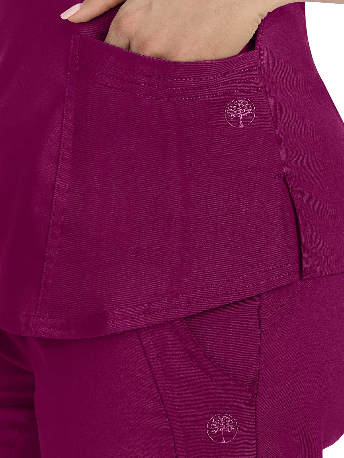 Healing Hands Women's Y-Neck Scrub Top with 2 Pockets, Knit Details, Shirttail Hem, and 2-Way Stretch Fabric 2167, Large, Wine