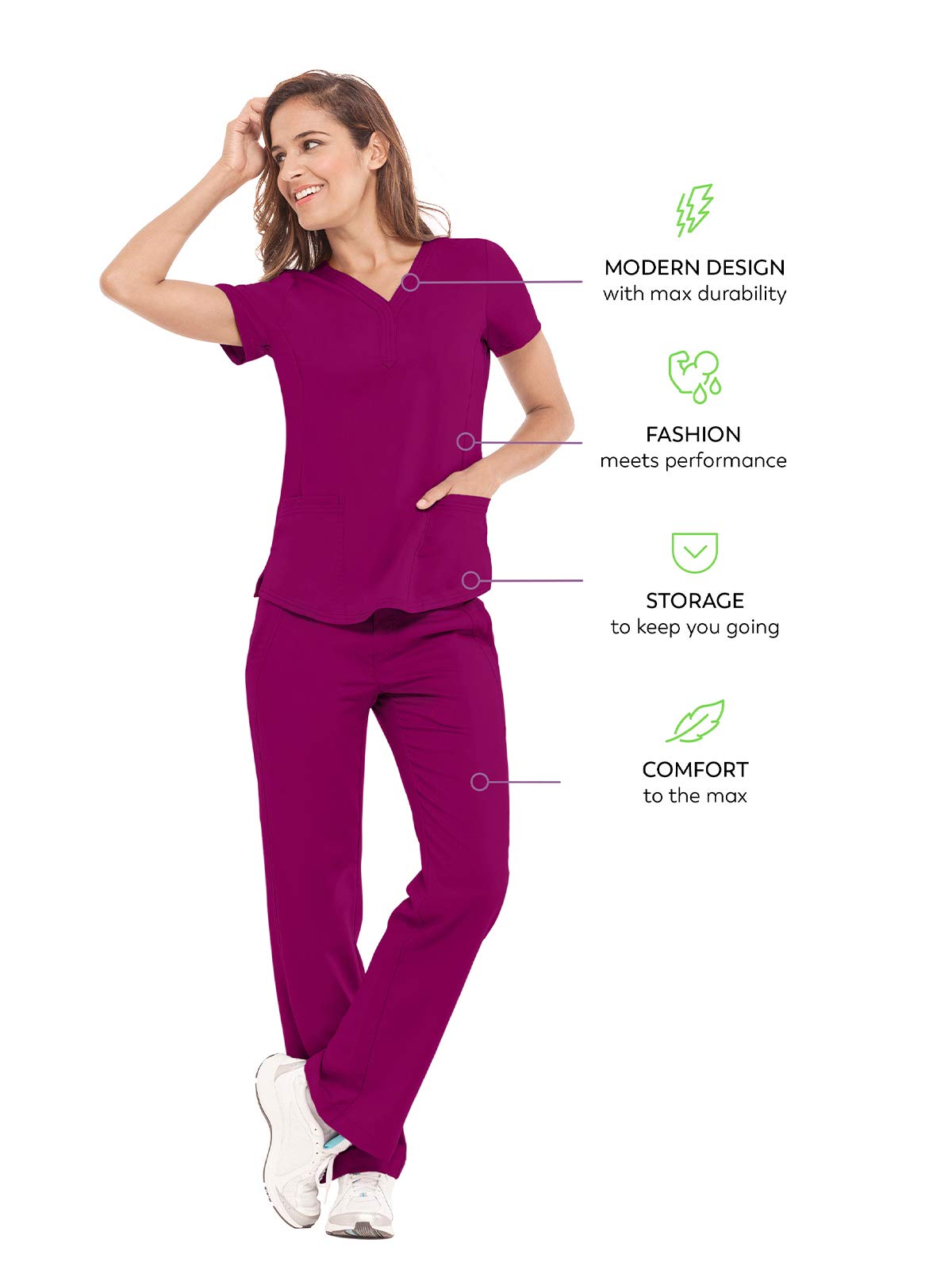 Healing Hands Women's Y-Neck Scrub Top with 2 Pockets, Knit Details, Shirttail Hem, and 2-Way Stretch Fabric 2167, Large, Wine